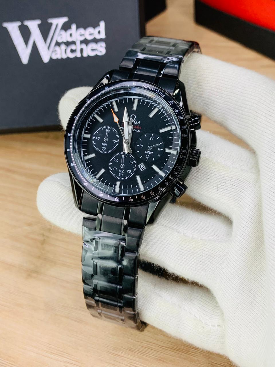 Premium Seamaster Model With Date (Full Black) – Wadeed Watches